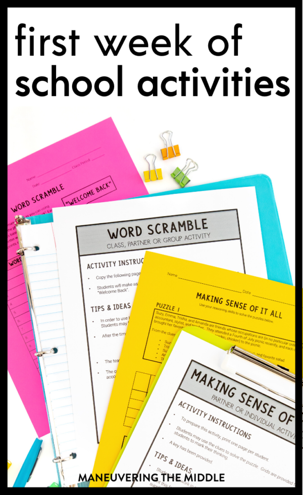 Easy First Week of School Activities for Middle School - Maneuvering ...