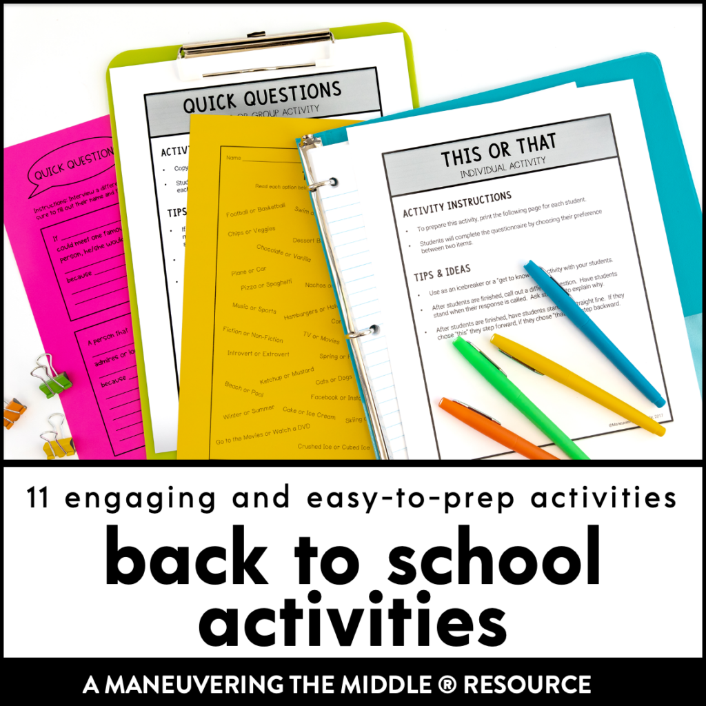 Easy First Week of School Activities for Middle School - Maneuvering ...