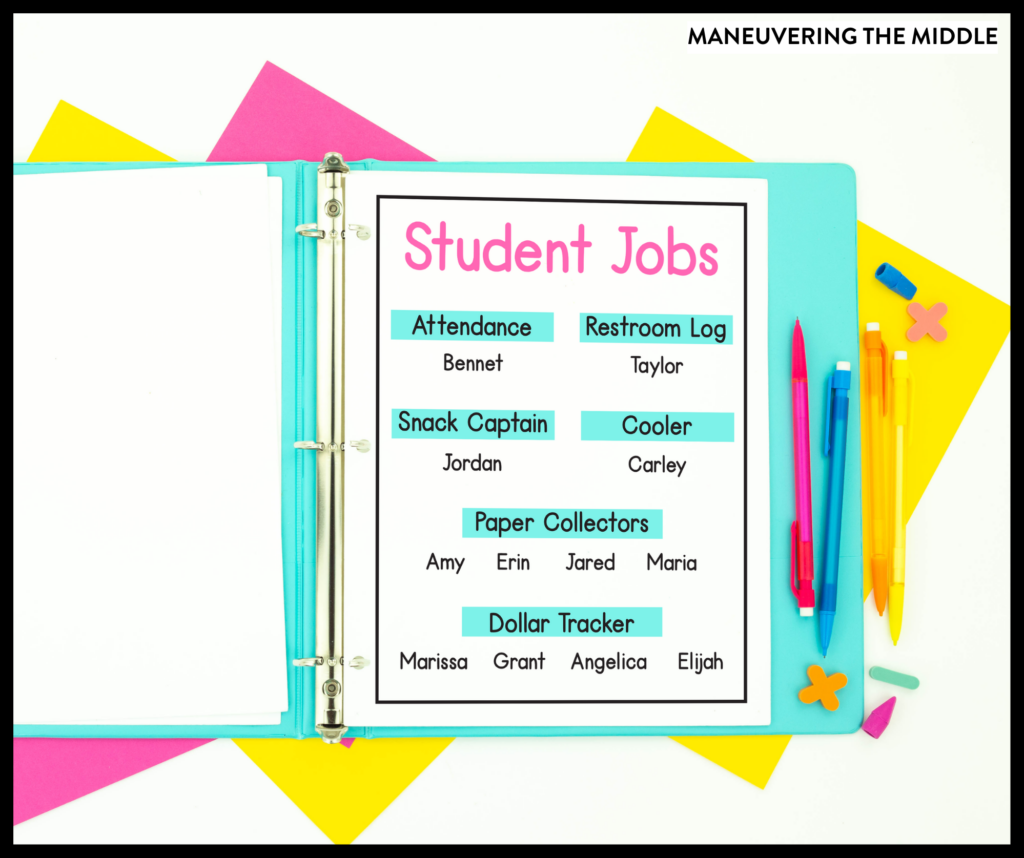 Utilizing Classroom Jobs to Save Time - Maneuvering the Middle