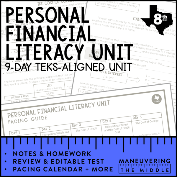 Personal Financial Literacy Activities for Middle School - Maneuvering ...