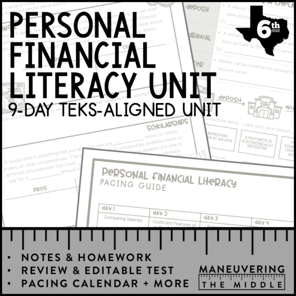 Personal Financial Literacy Activities for Middle School - Maneuvering ...