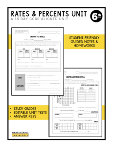 Rates and Percents Unit 6th Grade CCSS - Maneuvering the Middle