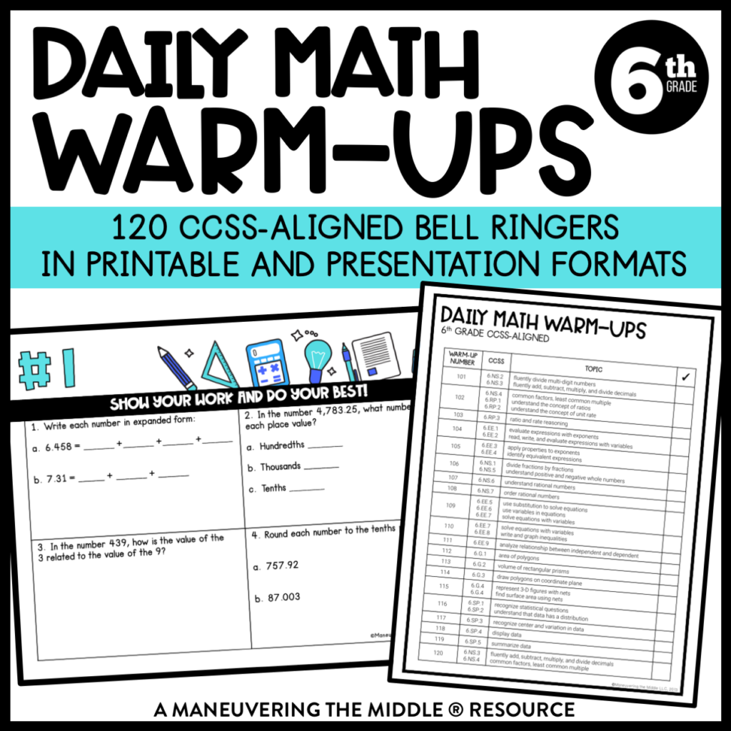 Daily Math Warm-Ups 6th Grade CCSS - Maneuvering the Middle