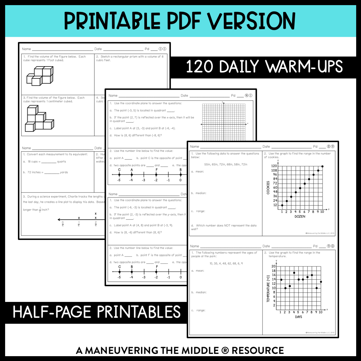 Daily Math Warm Ups 6th Grade CCSS Maneuvering The Middle Daily Math Warm Ups 6th Grade CCSS Maneuvering The Middle
