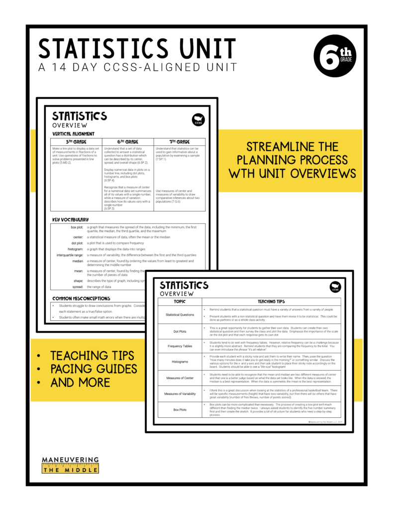 Statistics Unit 6th Grade CCSS - Maneuvering the Middle
