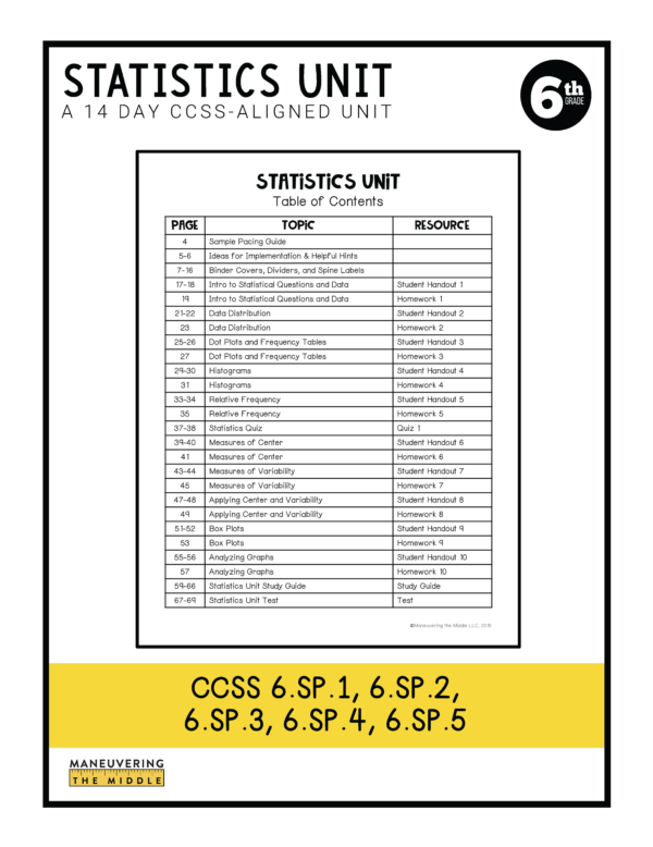 Statistics Unit 6th Grade CCSS - Maneuvering the Middle