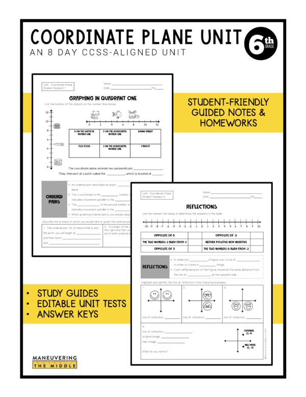Coordinate Plane Unit 6th Grade CCSS - Maneuvering the Middle