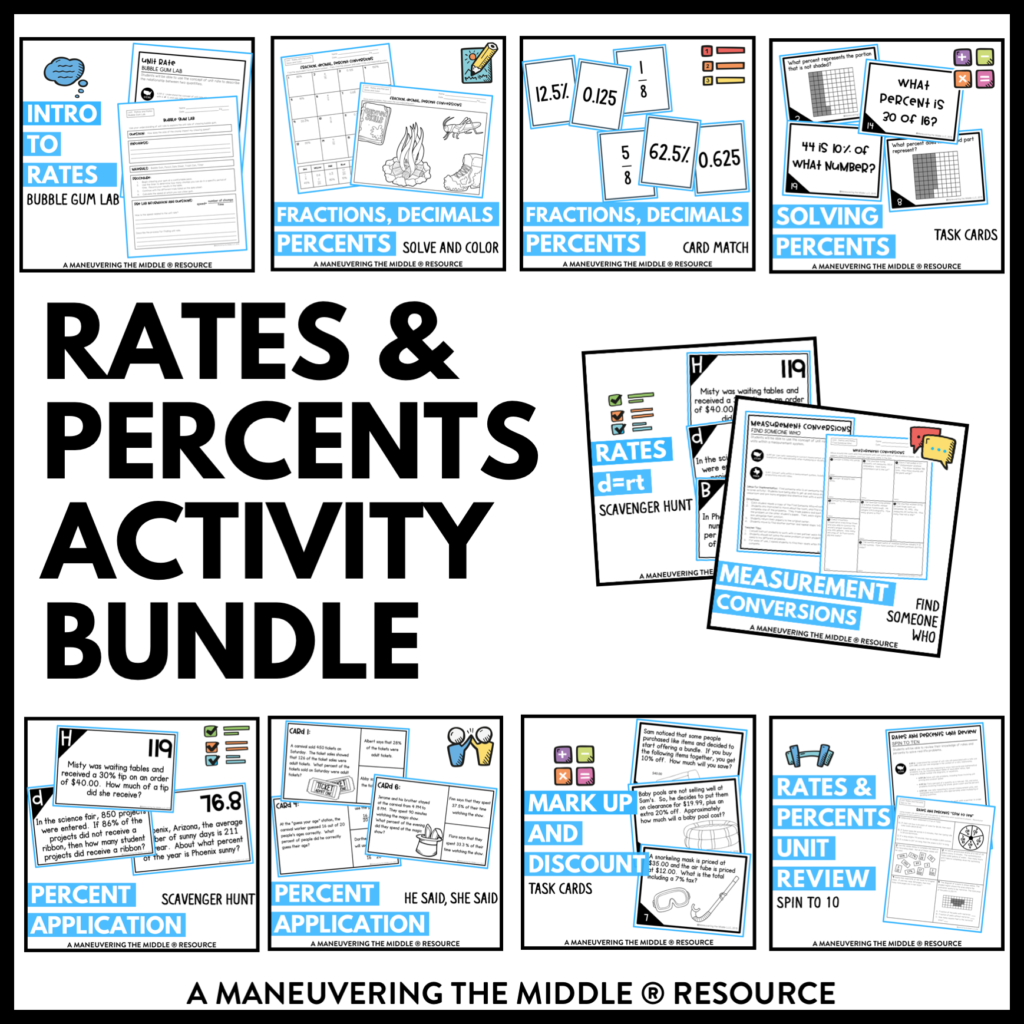 Rates and Percents Activity Bundle 6th Grade - Maneuvering the Middle