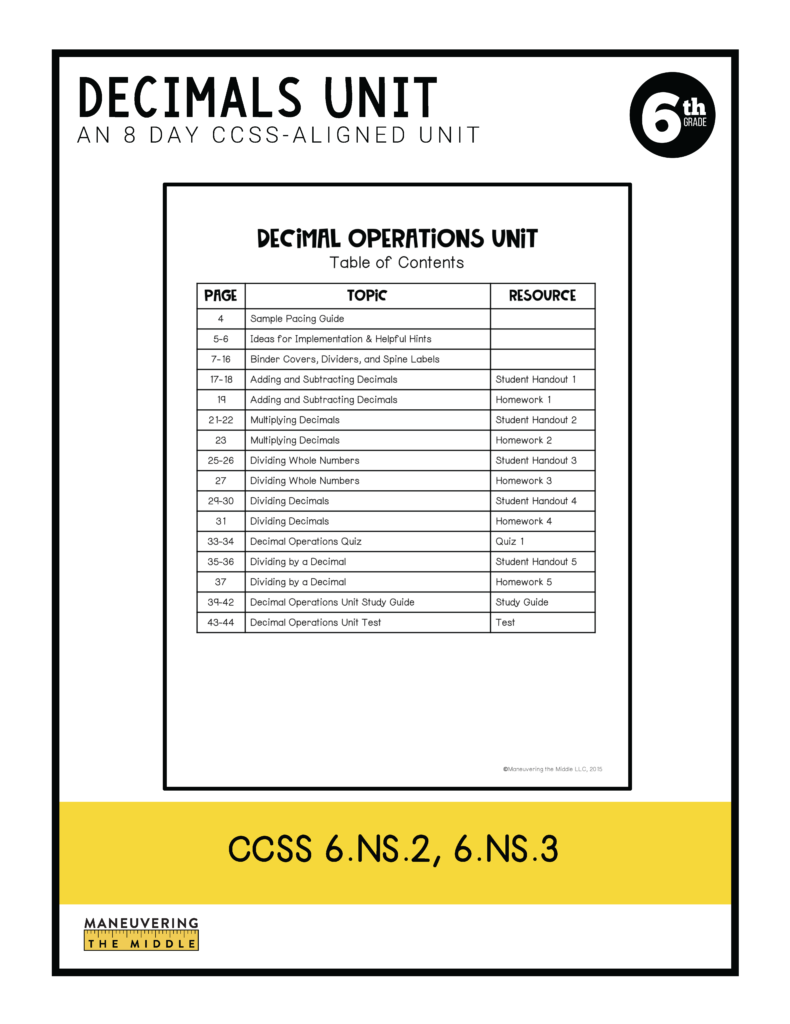 Decimal Operations Unit 6th Grade CCSS - Maneuvering the Middle