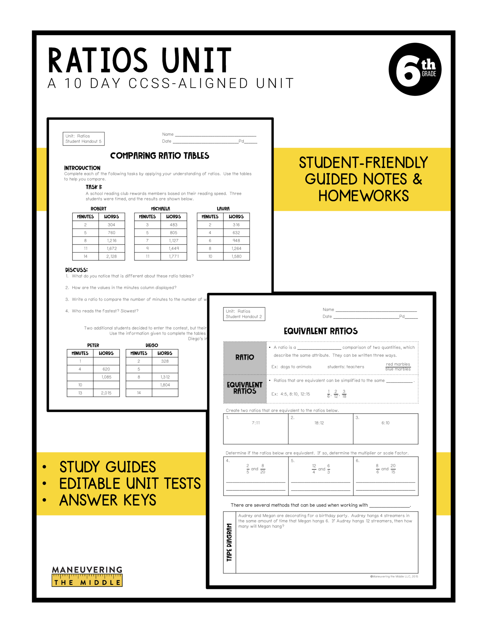 Ratios and Proportions Unit 6th Grade CCSS - Maneuvering the Middle