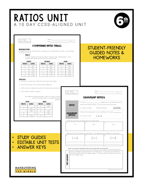 Ratios and Proportions Unit 6th Grade CCSS - Maneuvering the Middle