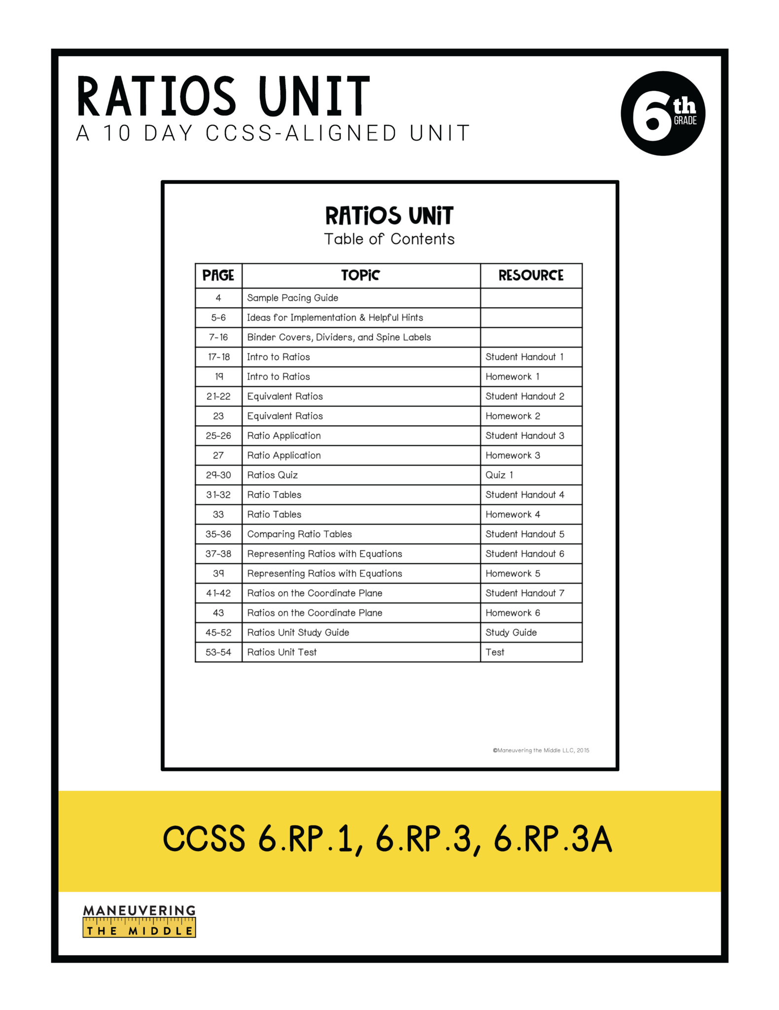 Ratios and Proportions Unit 6th Grade CCSS - Maneuvering the Middle