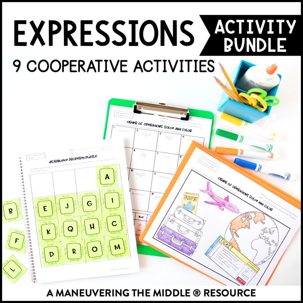 Expressions Activity Bundle 6th Grade - Maneuvering the Middle
