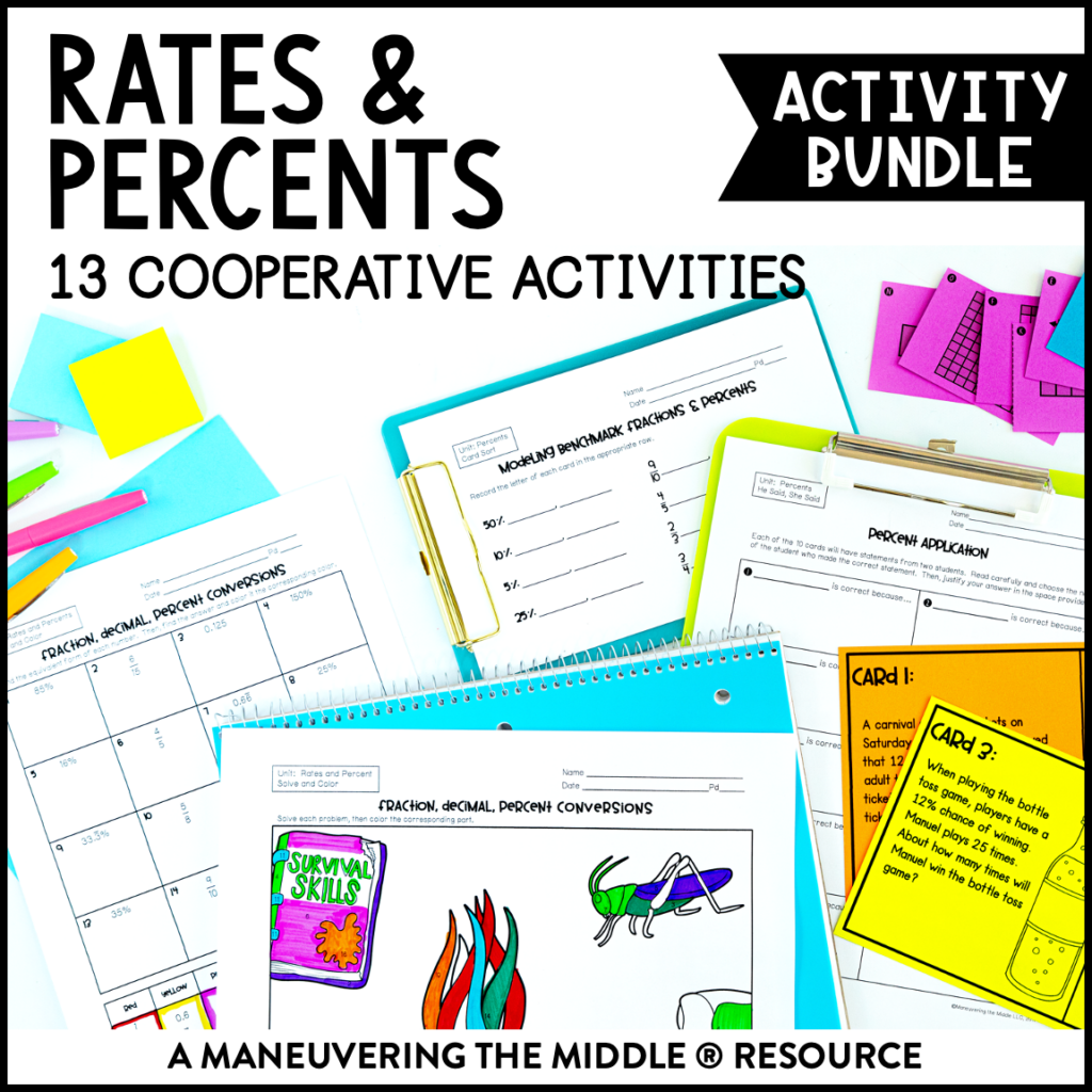 Rates & Percents Activity Bundle 6th Grade - Maneuvering the Middle