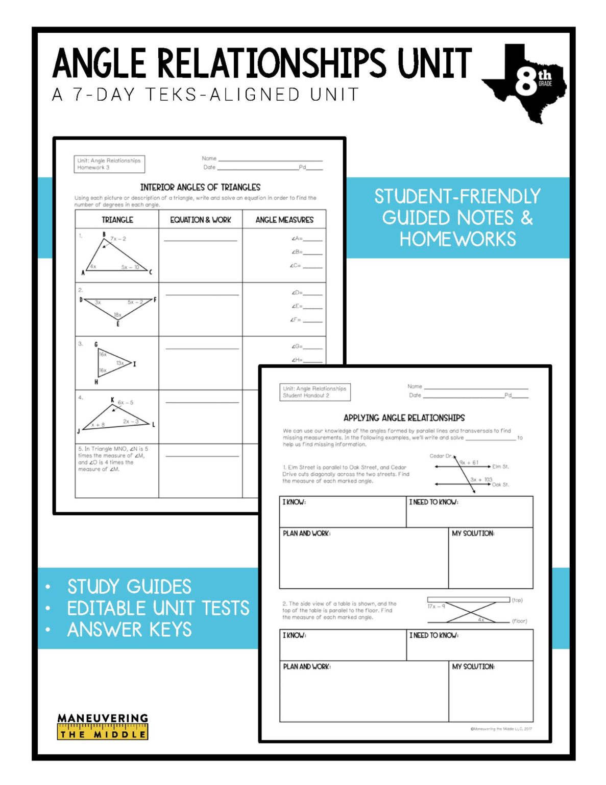 Angle Relationships Unit 8th Grade TEKS - Maneuvering the Middle