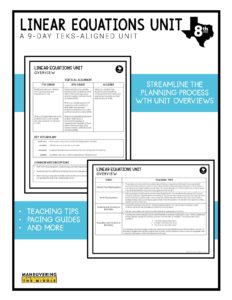 Linear Equations Unit 8th Grade TEKS - Maneuvering the Middle