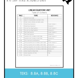 Linear Equations Unit 8th Grade TEKS - Maneuvering the Middle