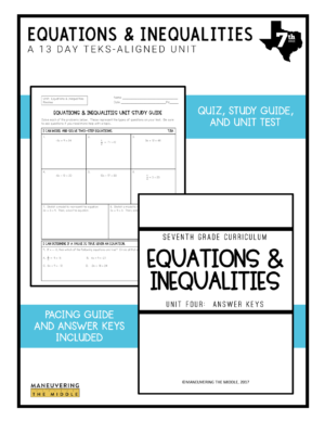 Equations and Inequalities Unit 7th Grade TEKS - Maneuvering the Middle