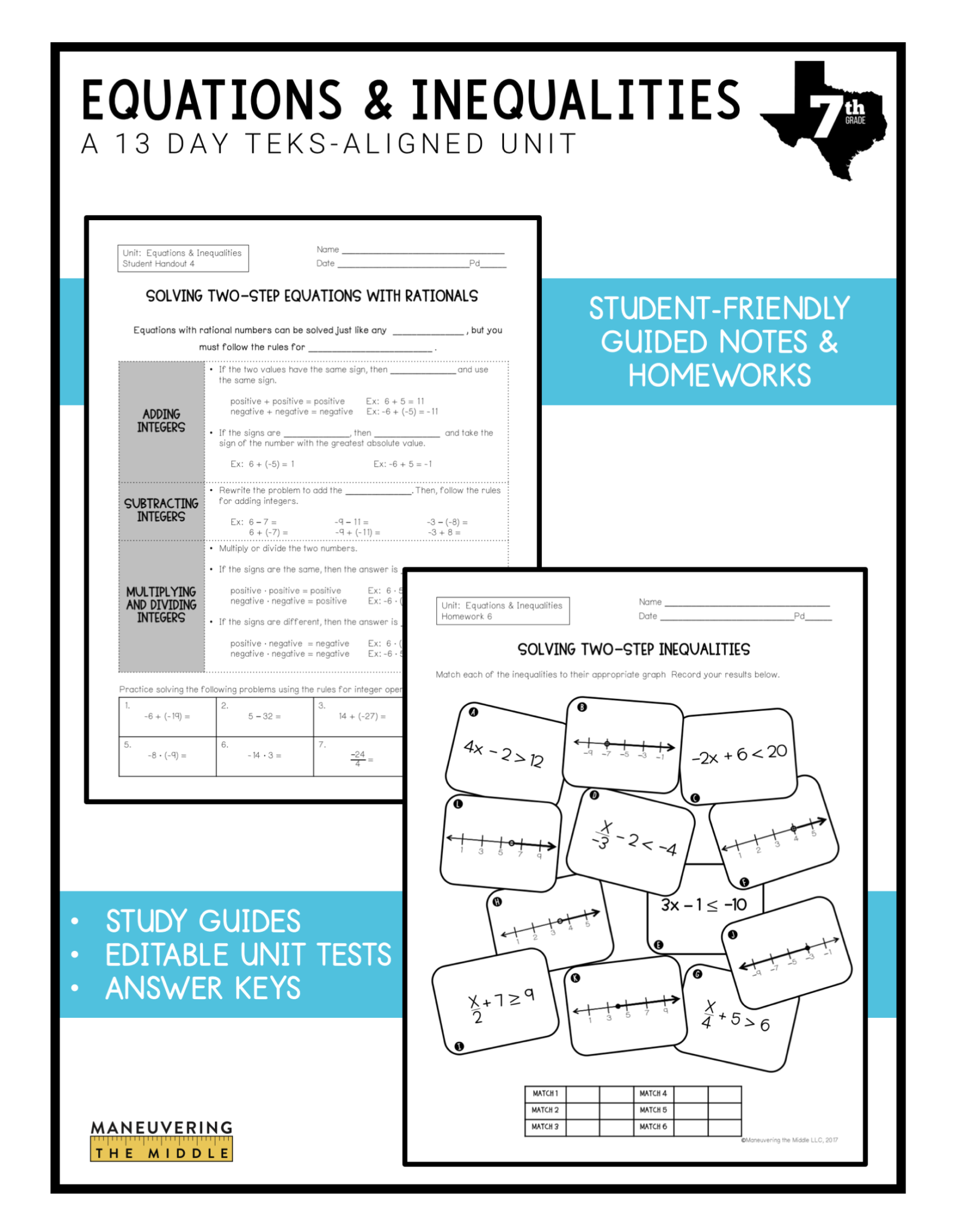 Equations and Inequalities Unit 7th Grade TEKS - Maneuvering the Middle