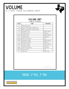 Volume Unit 7th Grade TEKS - Maneuvering the Middle