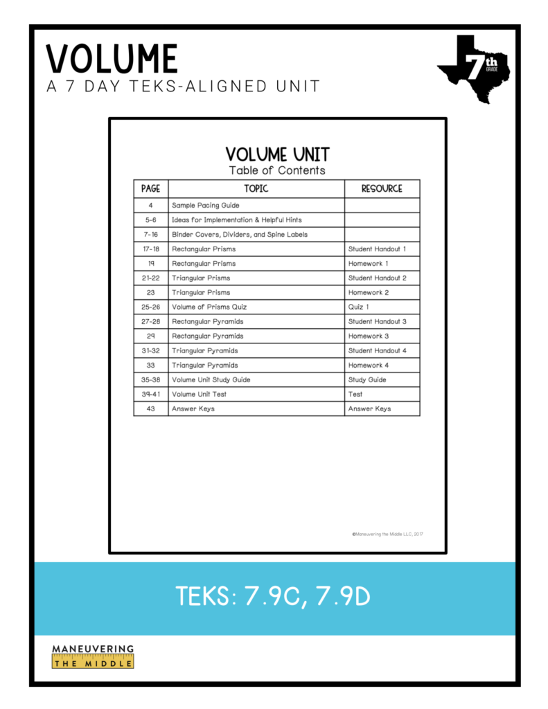 Volume Unit 7th Grade TEKS - Maneuvering the Middle
