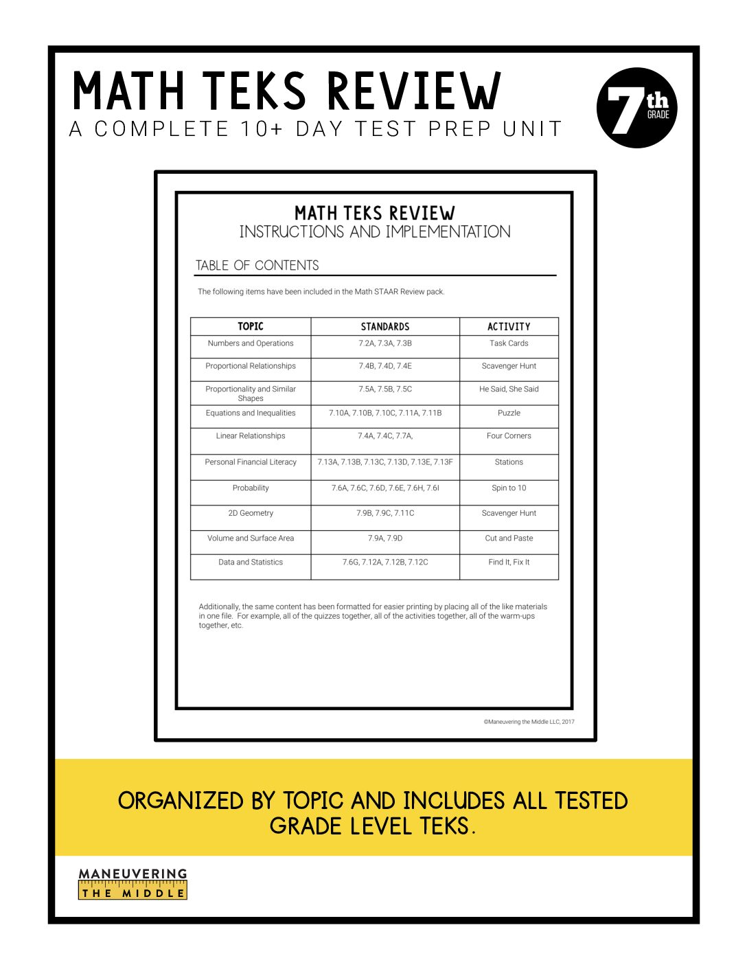 Test Prep Unit 7th Grade TEKS - Maneuvering the Middle