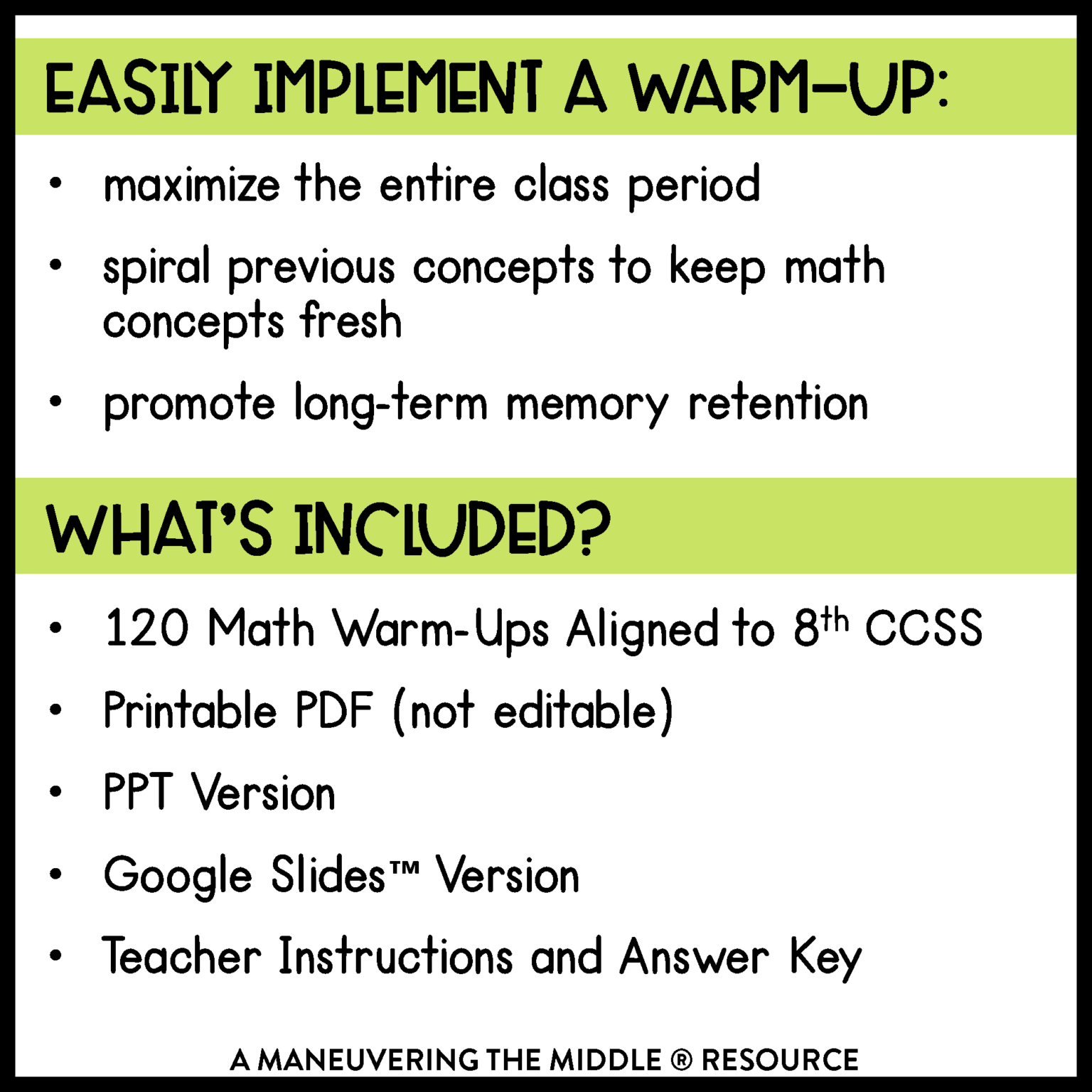 Daily Math Warm-Ups 8th Grade CCSS - Maneuvering the Middle