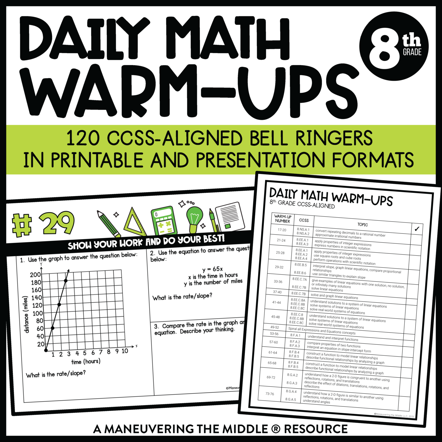 Daily Math Warm-Ups 8th Grade CCSS - Maneuvering the Middle