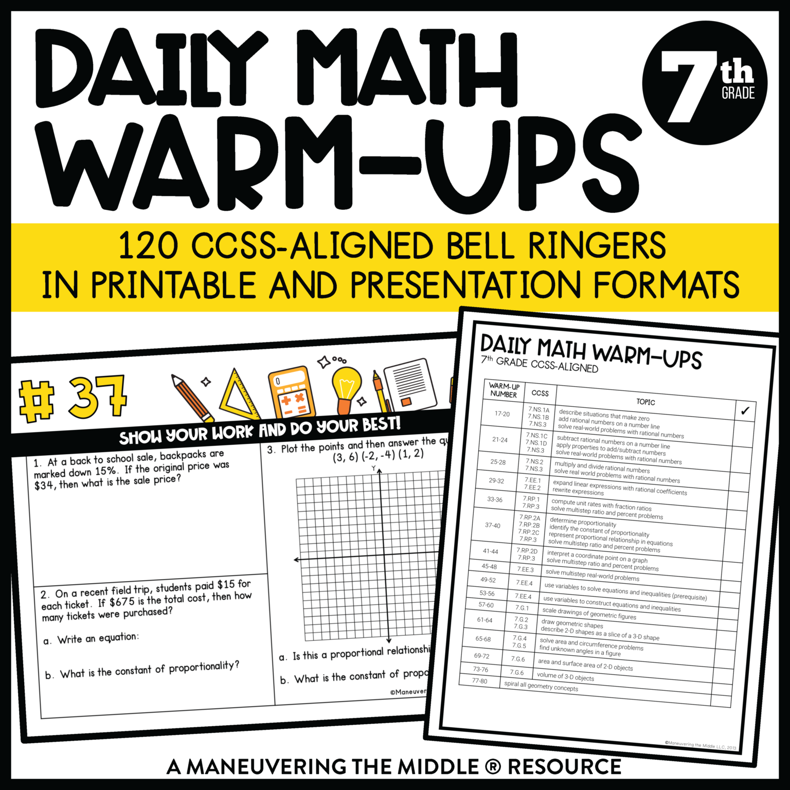 Daily Math Warm-Ups 7th Grade CCSS - Maneuvering the Middle