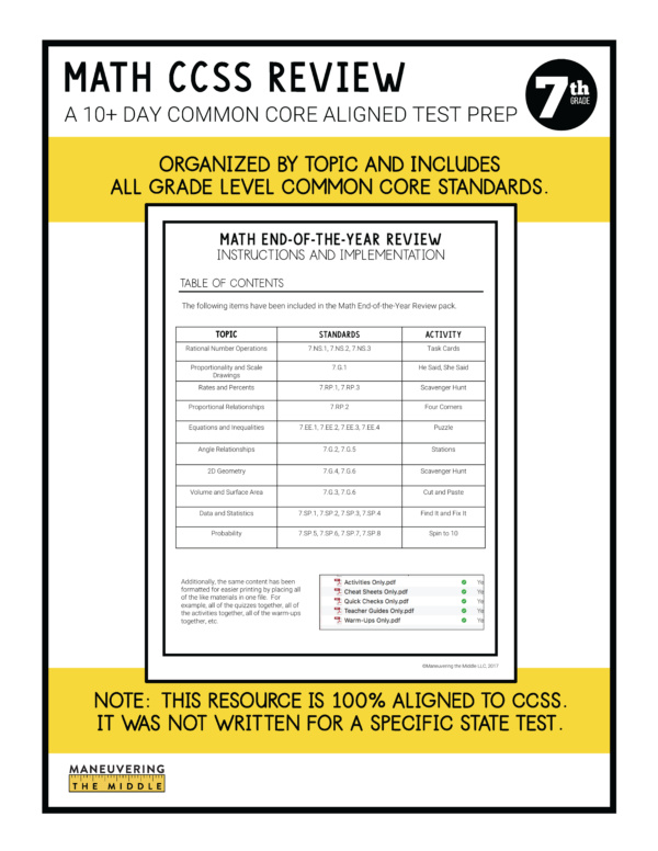 Test Prep Unit 7th Grade CCSS - Maneuvering the Middle