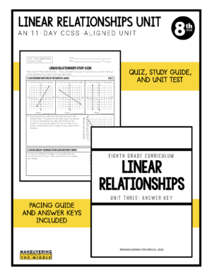 Linear Relationships Unit 8th Grade CCSS - Maneuvering the Middle