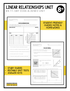 Linear Relationships Unit 8th Grade CCSS - Maneuvering the Middle