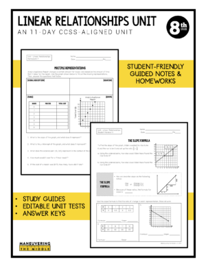 Linear Relationships Unit 8th Grade CCSS - Maneuvering the Middle