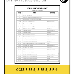 Linear Relationships Unit 8th Grade CCSS - Maneuvering the Middle