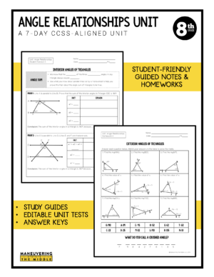 Angle Relationships Unit 8th Grade CCSS - Maneuvering the Middle