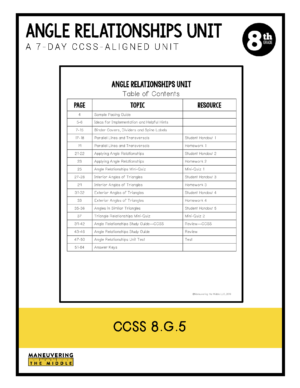 Angle Relationships Unit 8th Grade CCSS - Maneuvering the Middle