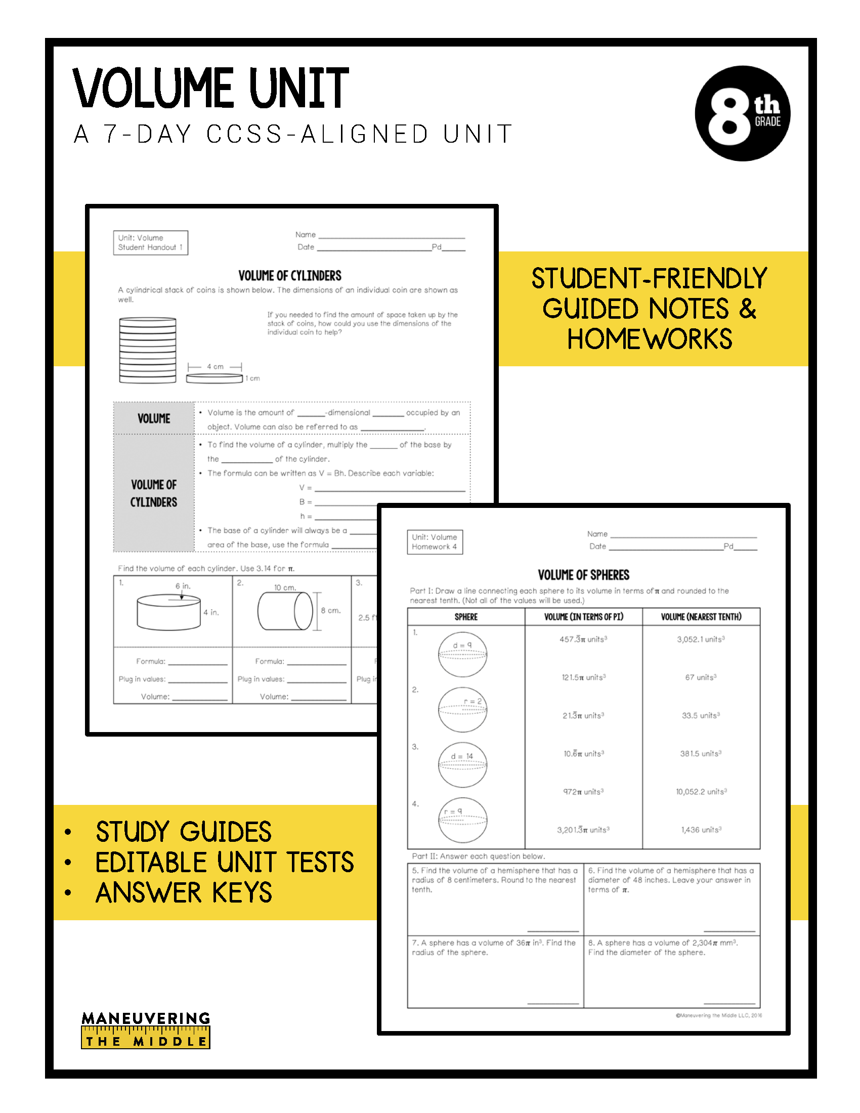 Volume Unit 8th Grade CCSS - Maneuvering the Middle
