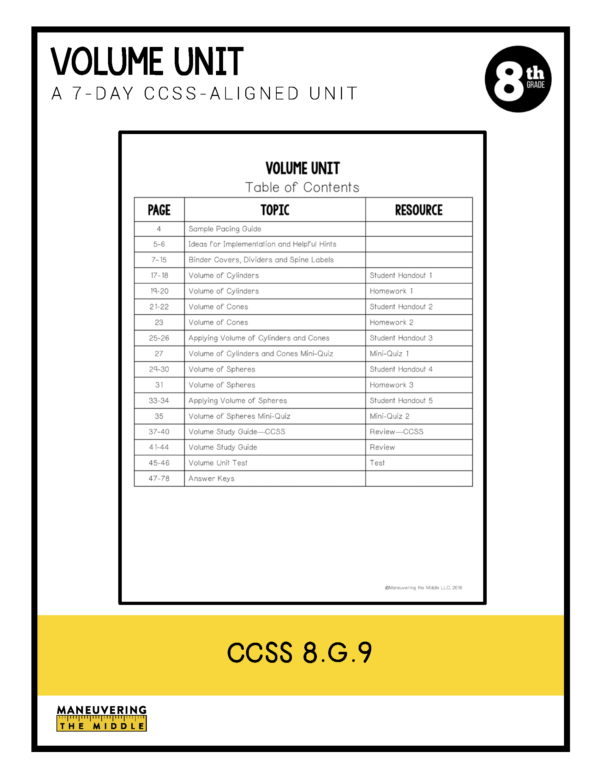 Volume Unit 8th Grade CCSS - Maneuvering the Middle