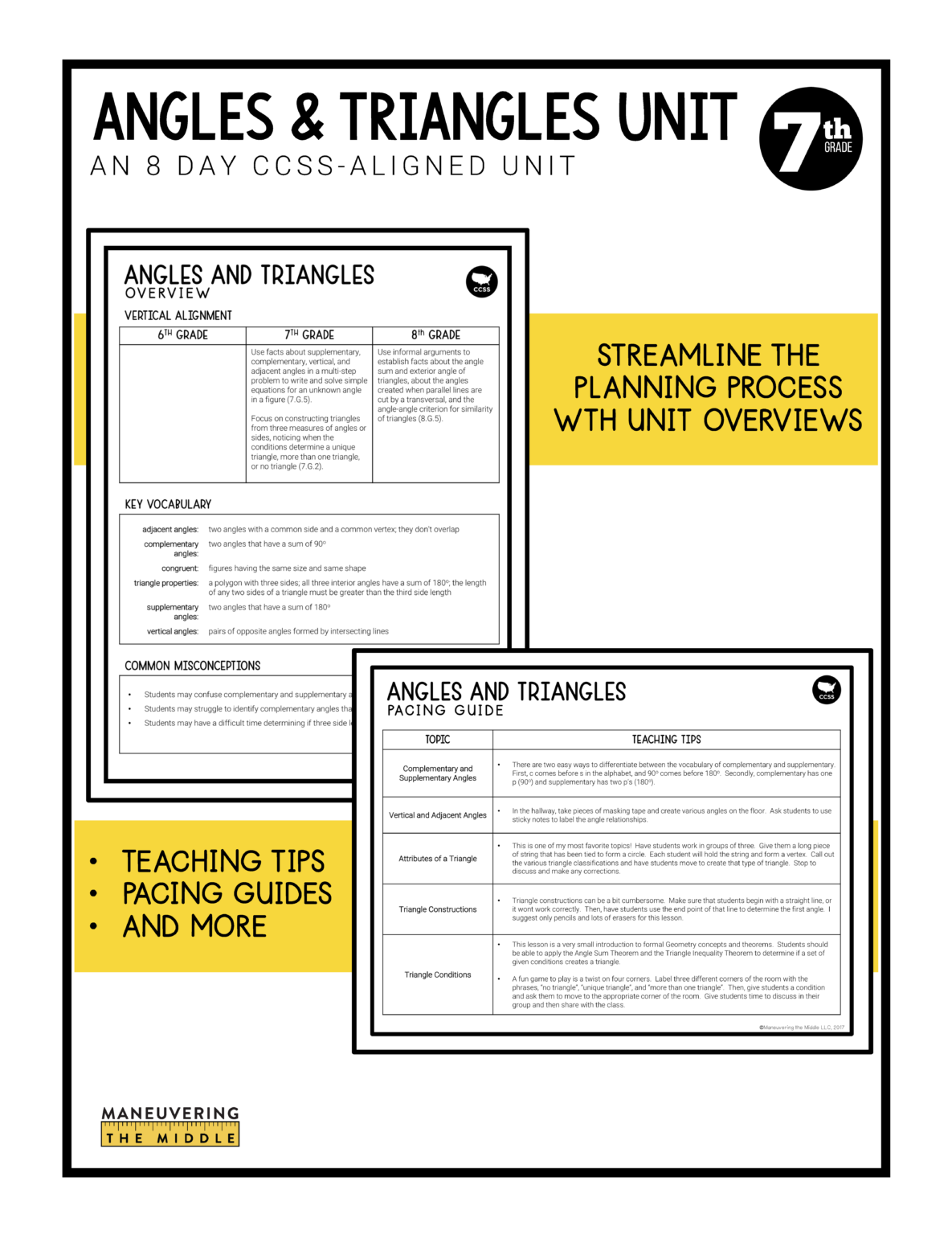 Angle Measures and Triangles Unit 7th Grade CCSS - Maneuvering the Middle