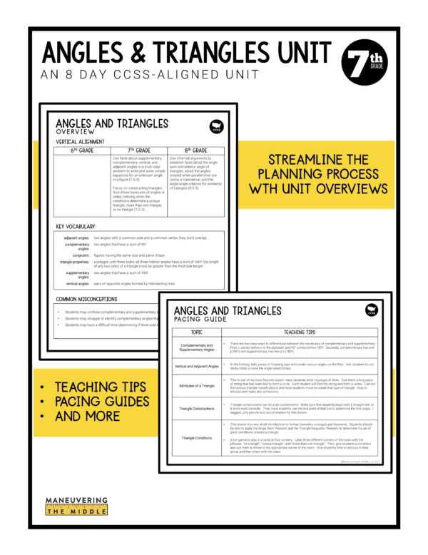 Angle Measures and Triangles Unit 7th Grade CCSS - Maneuvering the Middle