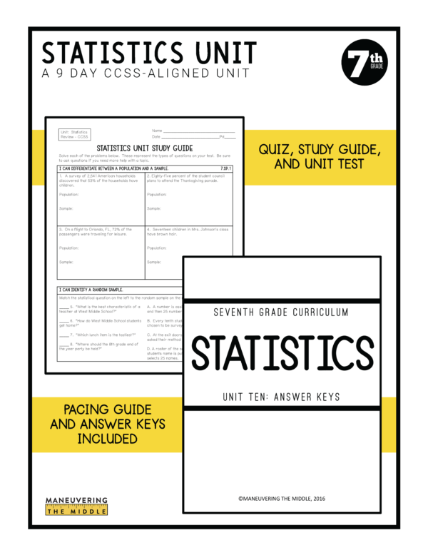 Statistics Unit 7th Grade CCSS - Maneuvering the Middle
