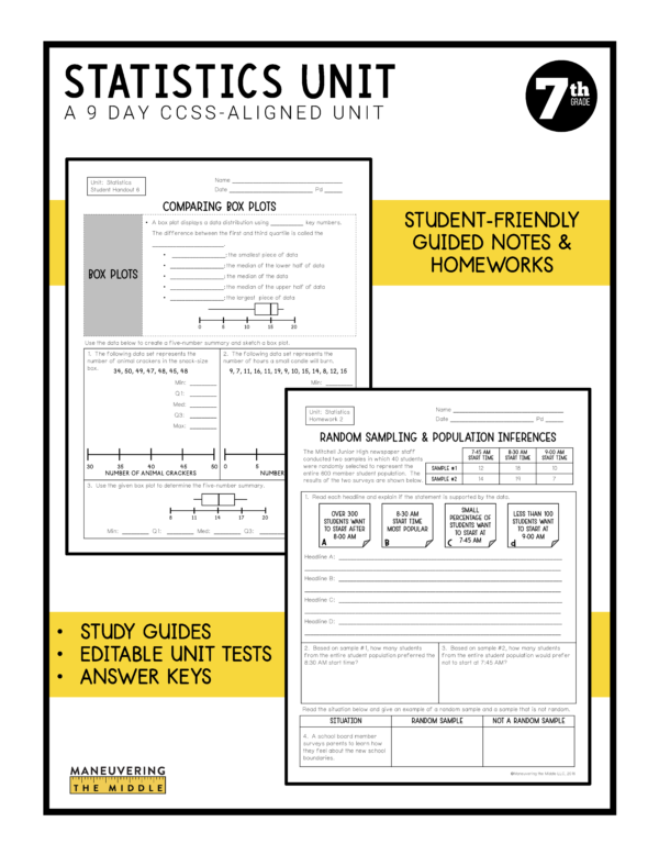 Statistics Unit 7th Grade CCSS - Maneuvering the Middle