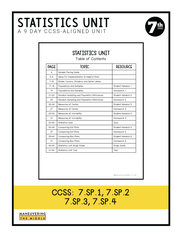 Statistics Unit 7th Grade CCSS - Maneuvering the Middle