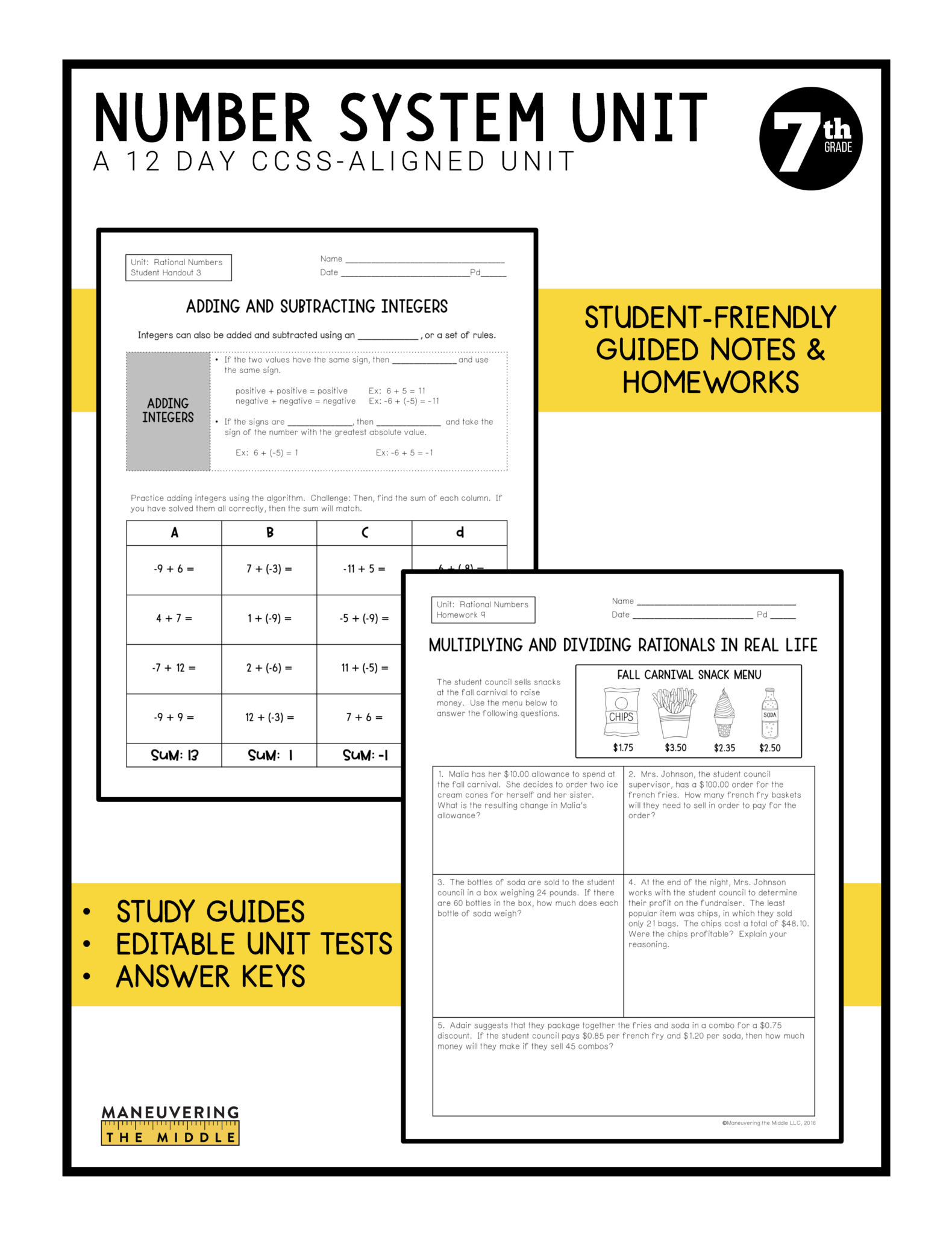 Rational Number Operations Unit 7th Grade CCSS - Maneuvering the Middle