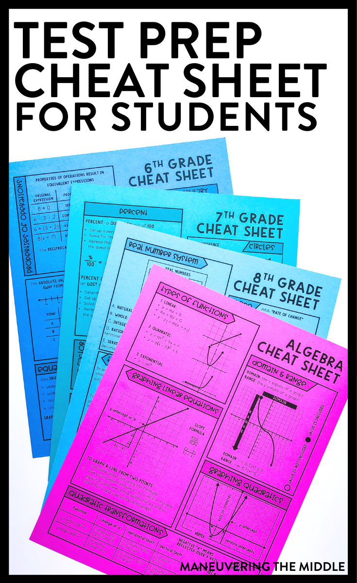 Test Prep Cheat Sheets for the Algebra Classroom - Maneuvering the Middle