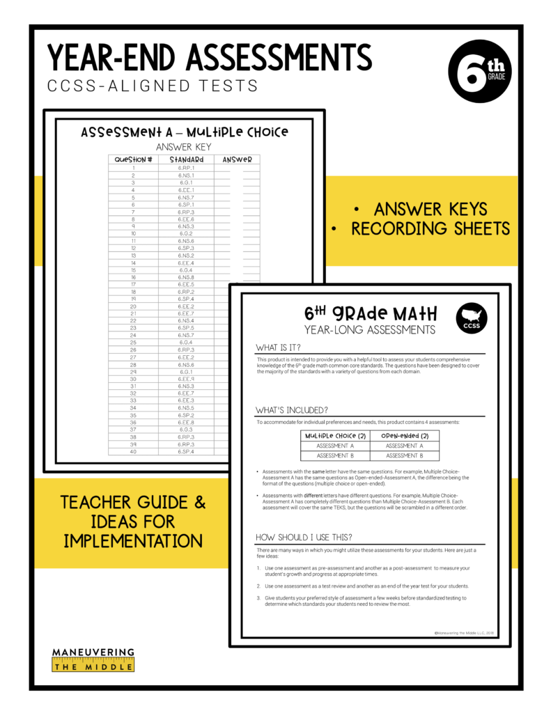 Year-End Assessments 6th Grade CCSS - Maneuvering the Middle