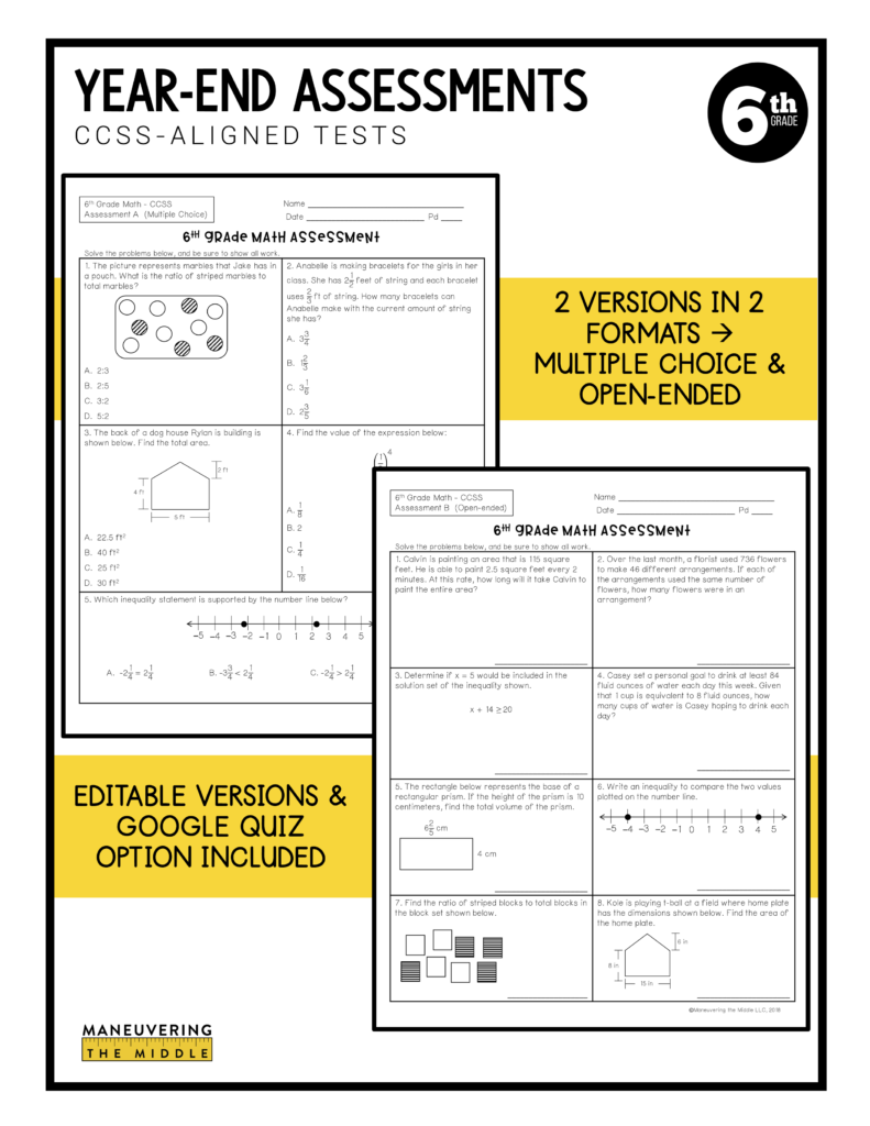Year-End Assessments 6th Grade CCSS - Maneuvering the Middle