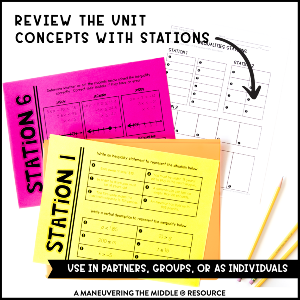 Inequalities Activity Bundle 7th Grade - Maneuvering the Middle