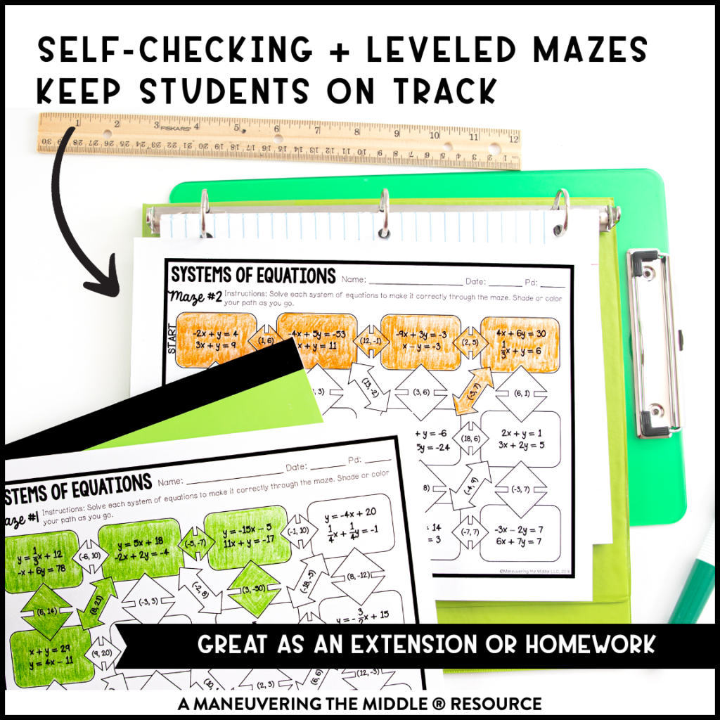 Systems of Equations Activity Bundle 8th Grade - Maneuvering the Middle