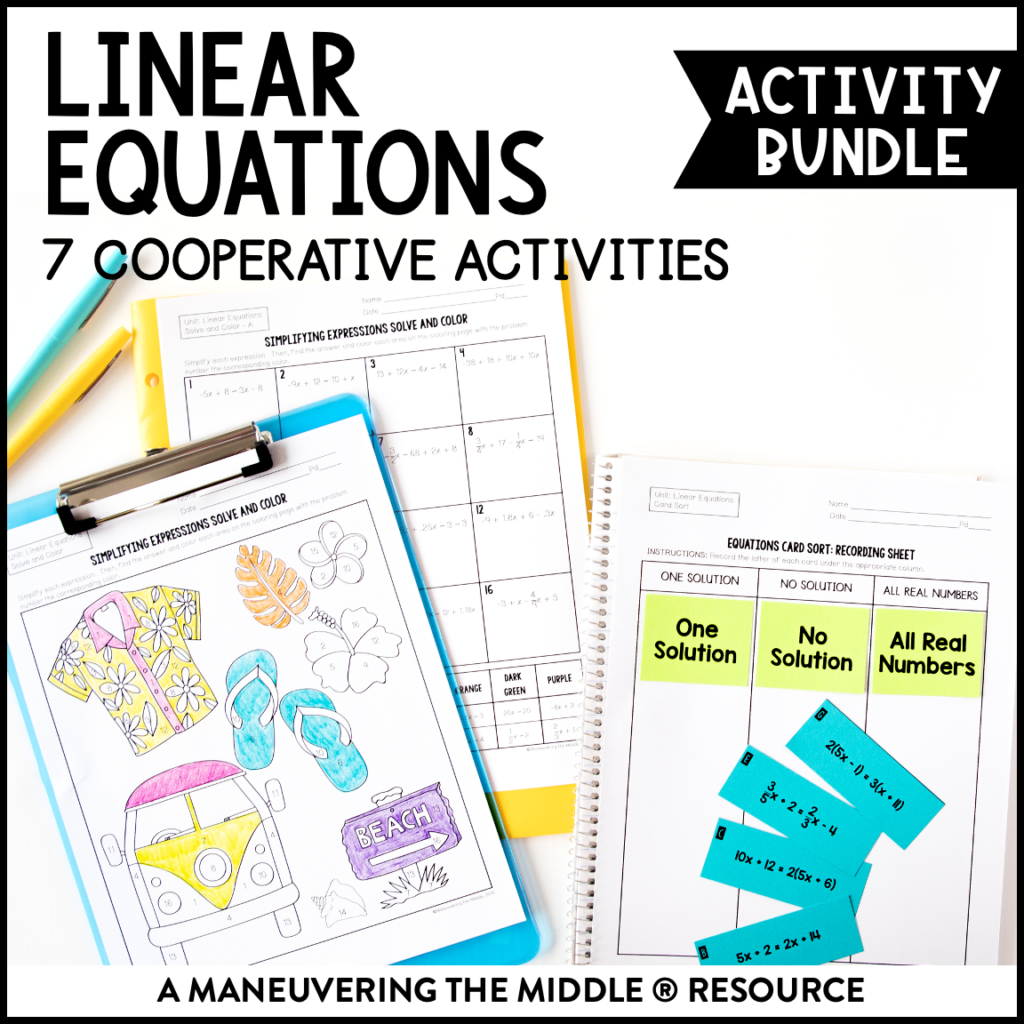 Linear Equations Activity Bundle 8th Grade - Maneuvering the Middle
